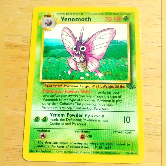 Pokemon | Toys | Lp Wotc Non Holo Venomoth 2964 Jungle Set Pokemon Card ...